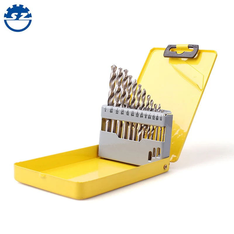 Din 338 13 Pcs Inch Size Hss 4241 Straight Shank Twist Drill Bits Set With Metal Case 1/16"-1/4 ...