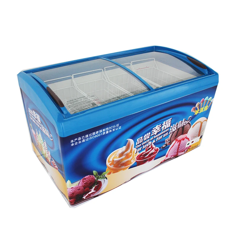 Curved Glass Display Freezer LED Light Ice Cream Batch Freezer| Alibaba.com