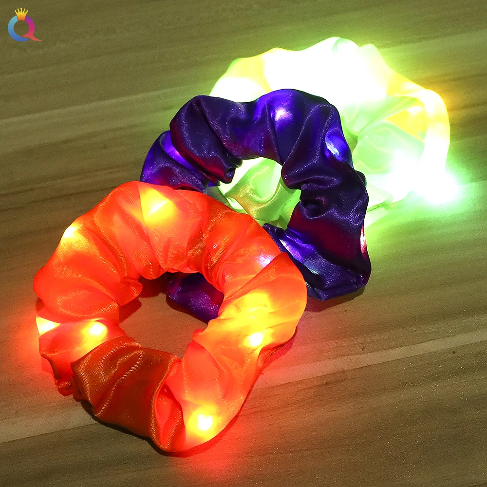 Qiyue Led Light Satin Scrunchies Chouchou Night Flash Led Hair Tie Band ...