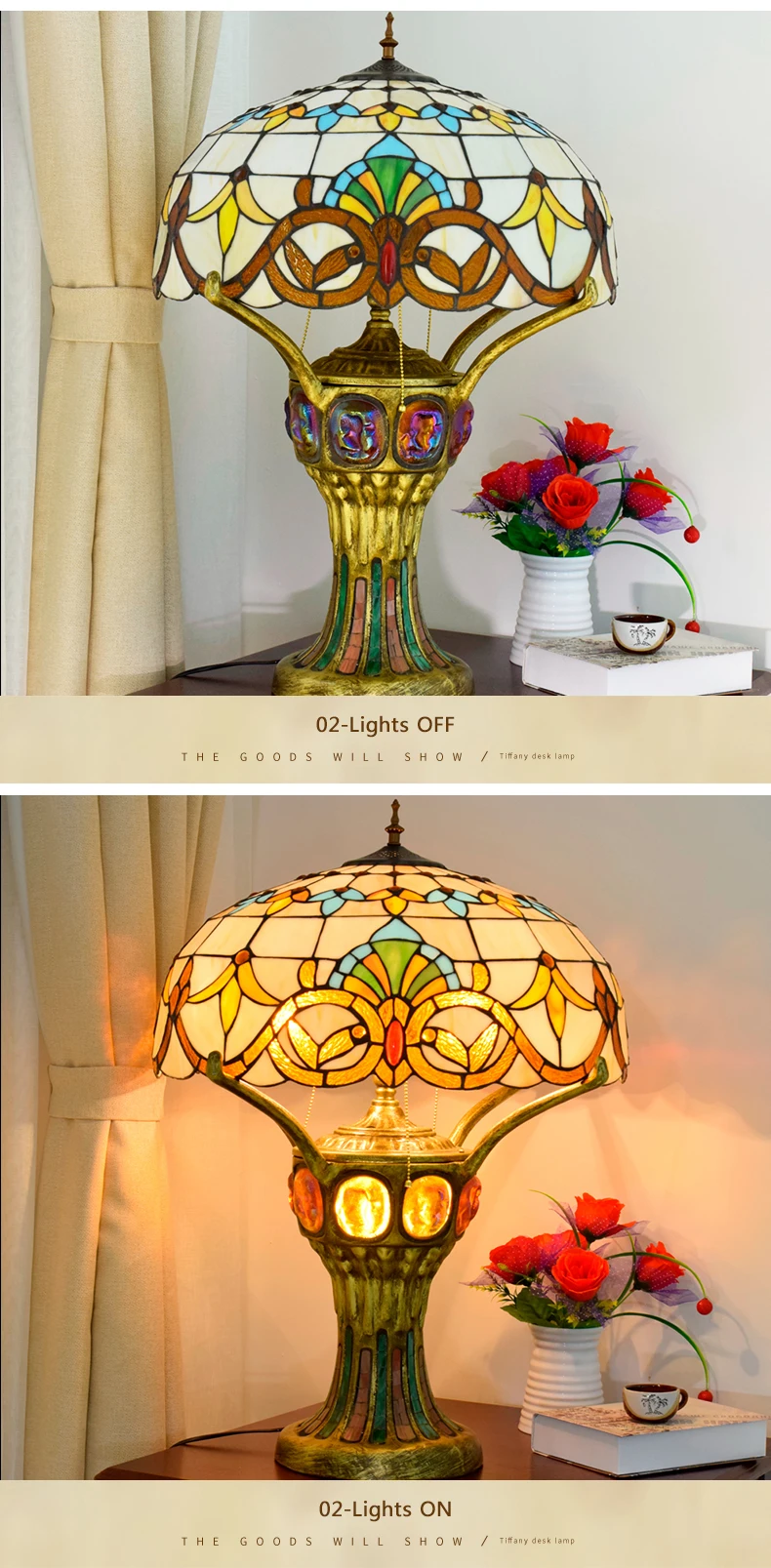 Tiffany Lamps Stained Glass Tall Shade Table Lighting Style 20 Inch ...