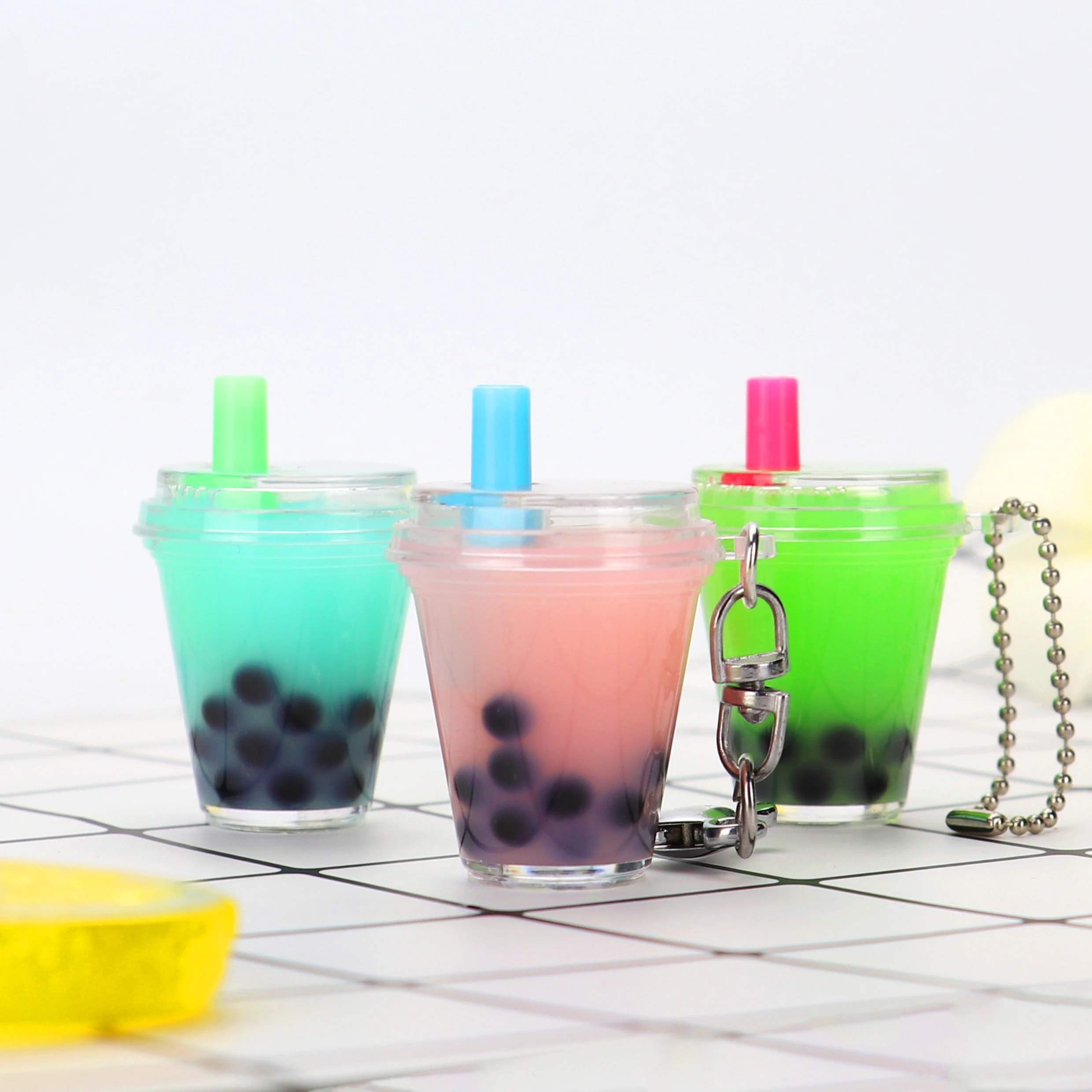 Factory Stock Liquid Filled Keychain Bubble Pearl Milk Tea Cup ...