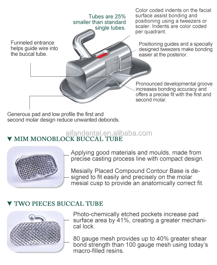 Aifan Dental 1st Molar Dental Buccal Tube Mbt Roth Orthodontic Buccal ...