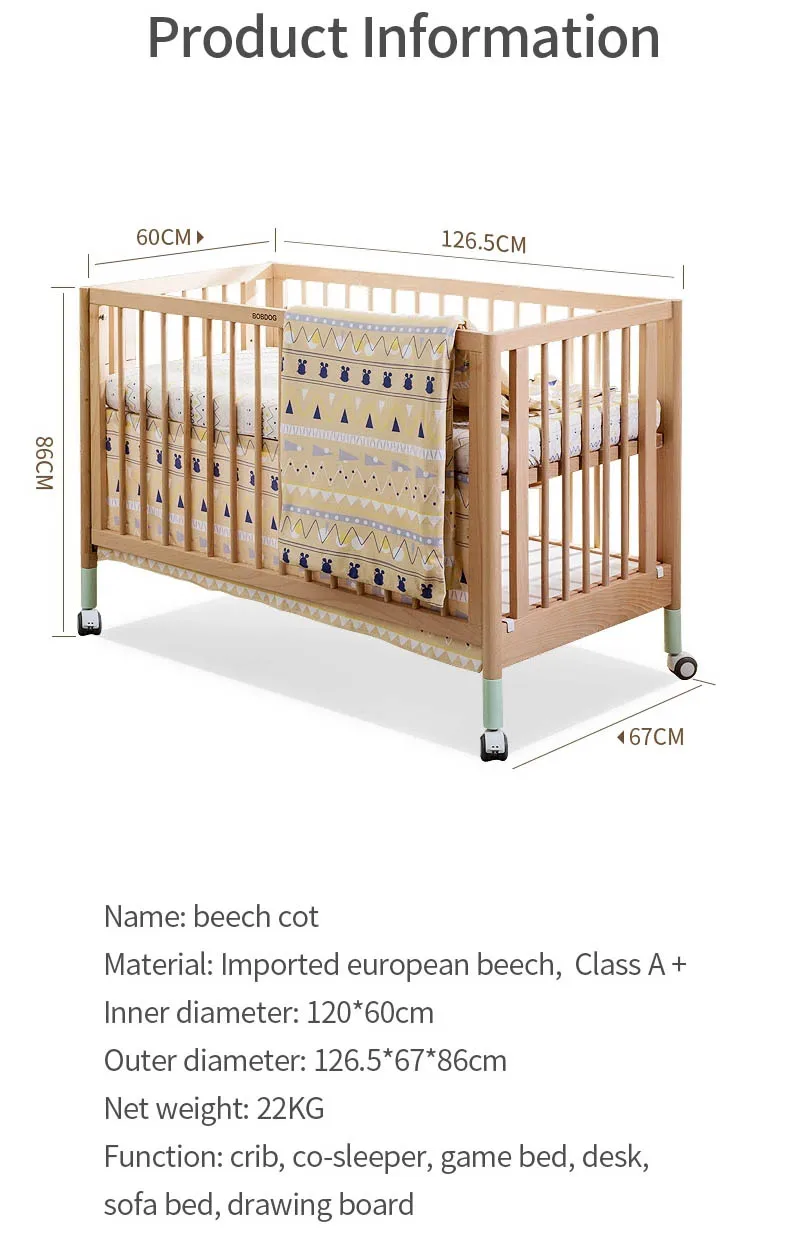 Sgs Certification Wooden Movable Attachable Adult Baby Crib With Wheels ...