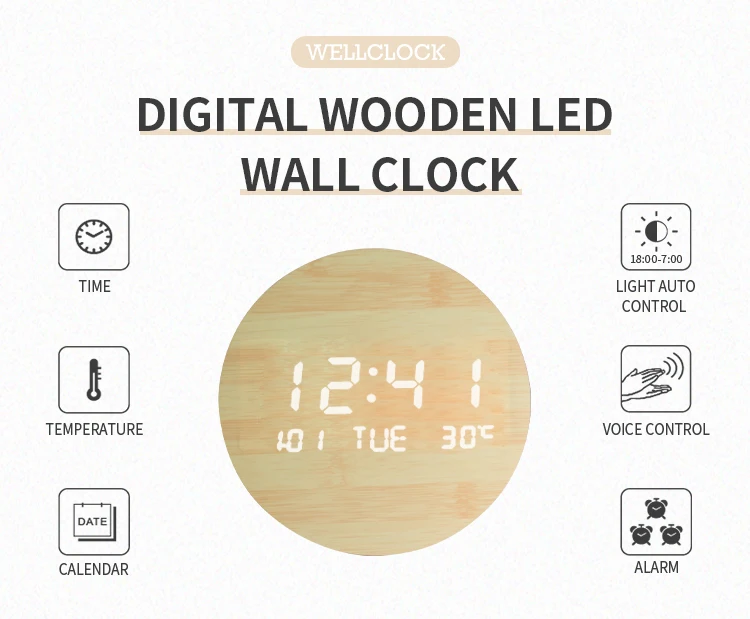 Factory Supplier Temperature Calendar Wireless Wooden Digital Wall ...