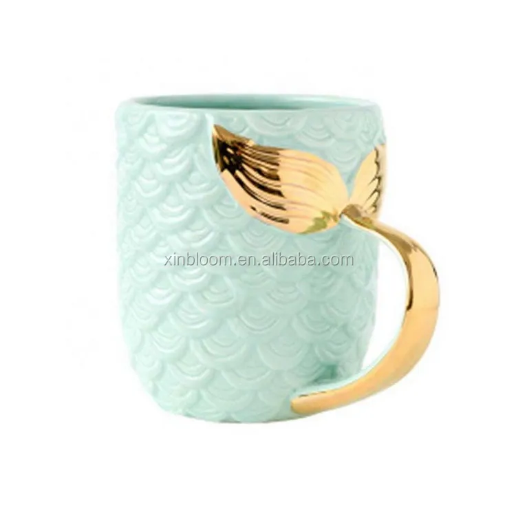 Creative 3d Unique Golden Mermaid Tail Handle Ceramic Coffee Mug Sea ...