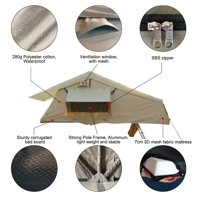Low Profile Rooftop Tent Car Camping Outdoor 3-4 Person Soft Shell Roof ...