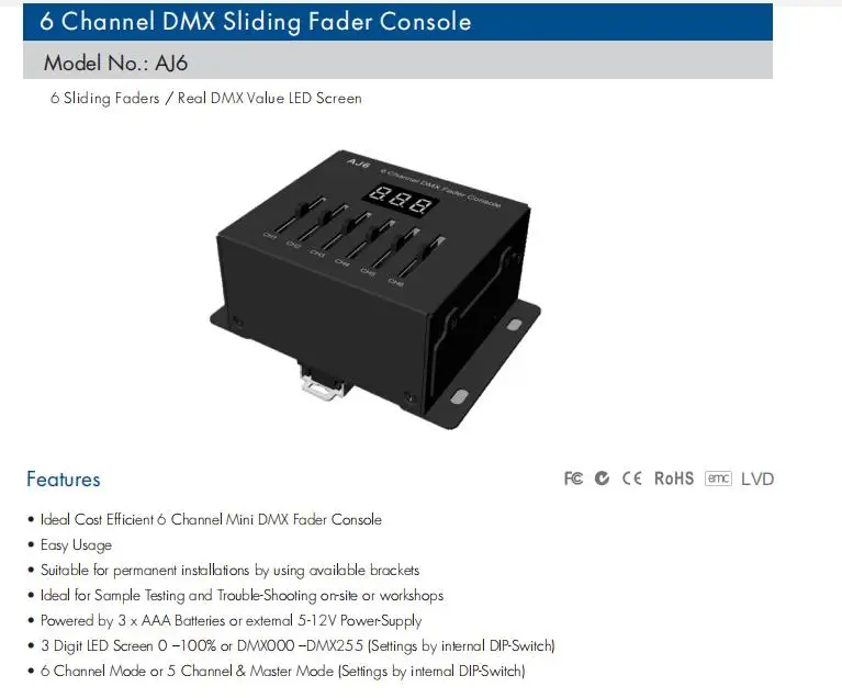 SKYDANCE AJ6 6 Channel Sliding Fader Console controller DMX 512 Dimmer ...