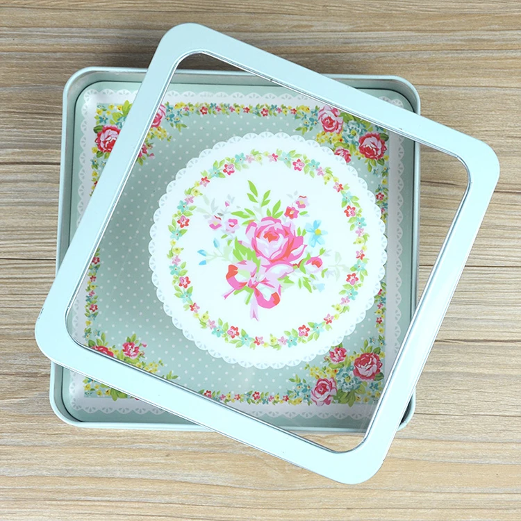 Fancy Square Biscuit Container Cookies Tin Box With Window - Buy Tin ...