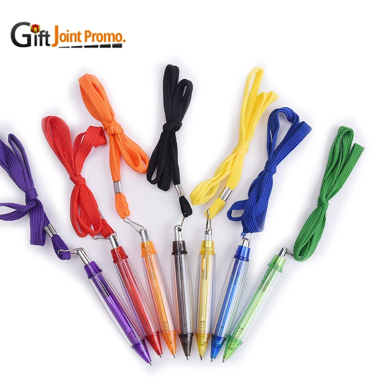 Plastic Ballpoint Pen with Rope Lanyard - Multiple Colors