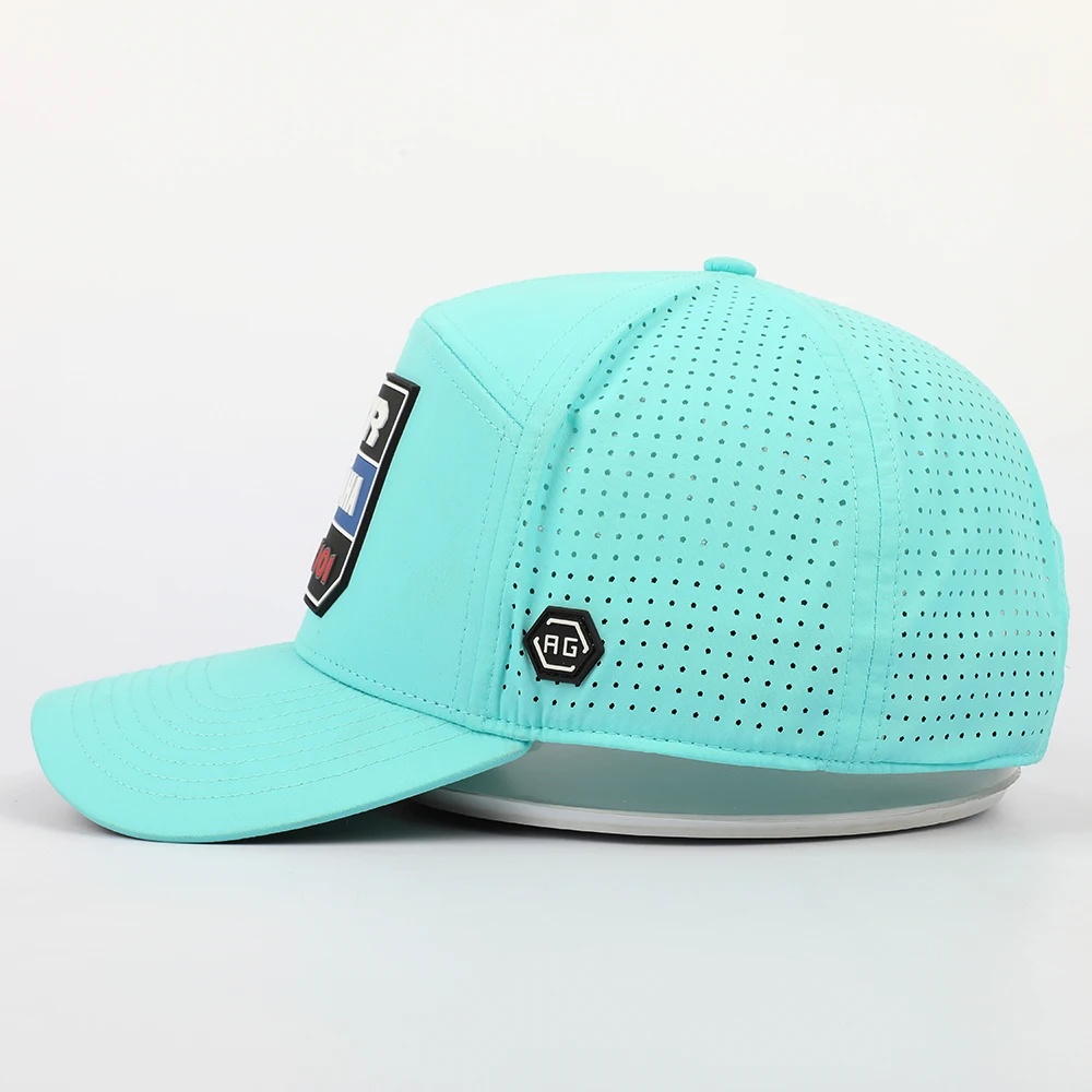 Custom 7 Panel Polyester Pvc Rubber Patch Cool Green Laser Cut Hole ...