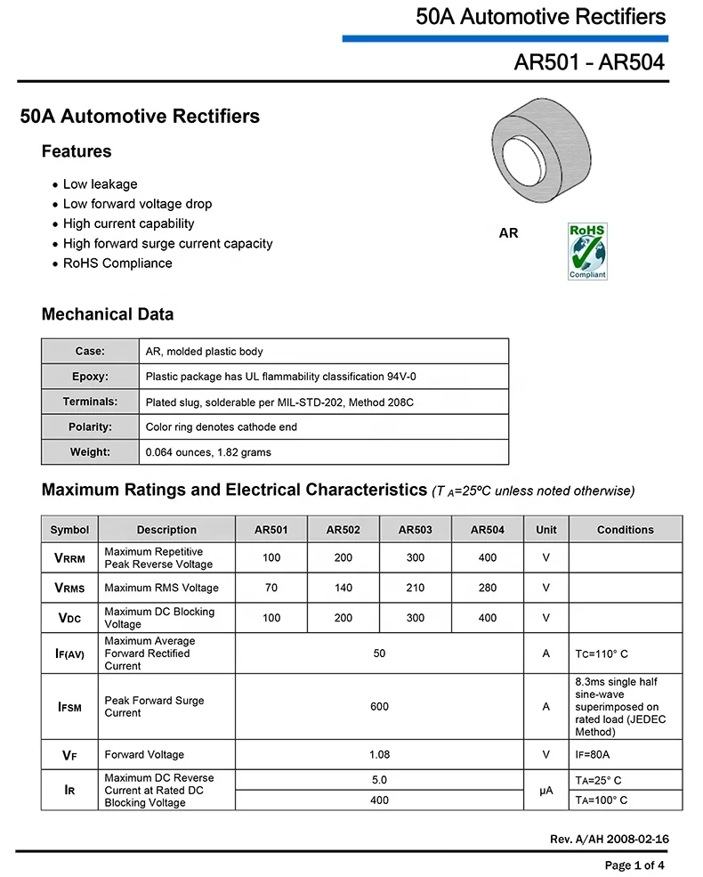 AR504 SMD 50A 400V Rectifier Diode for Automotive Use