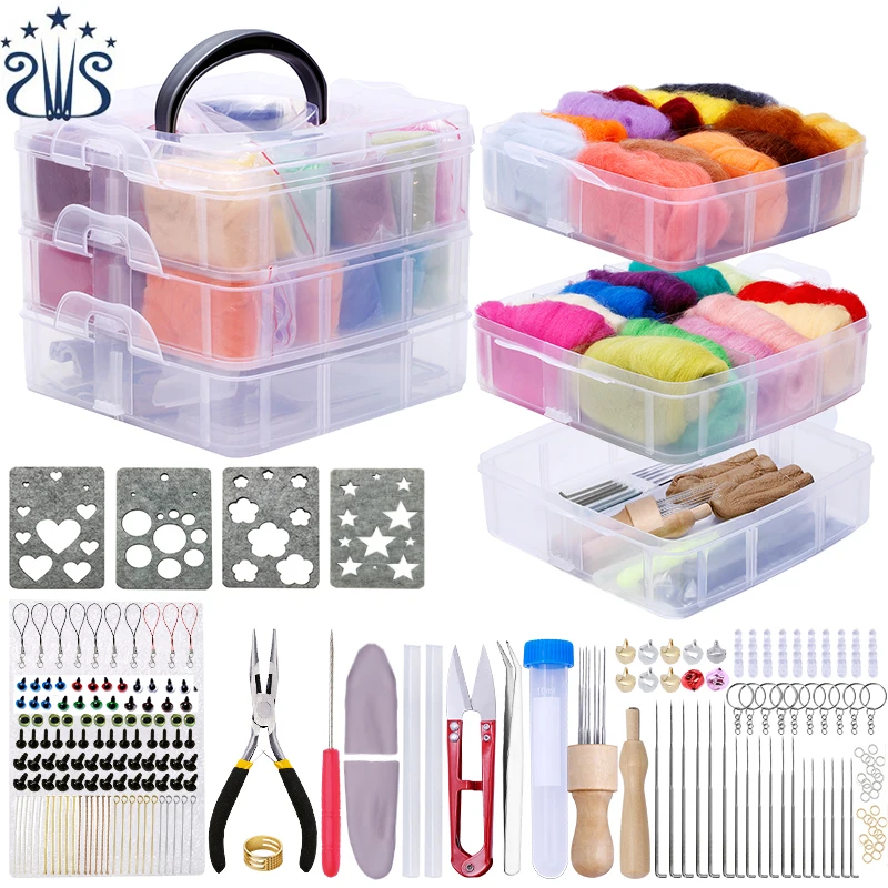 36 Colors DIY Handle Wool Felt Set - Wool Fiber Roving