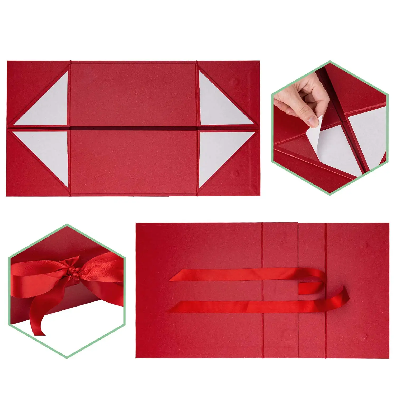 White And Red Gift Box With Satin Ribbon Inches Collapsible Gift Box ...