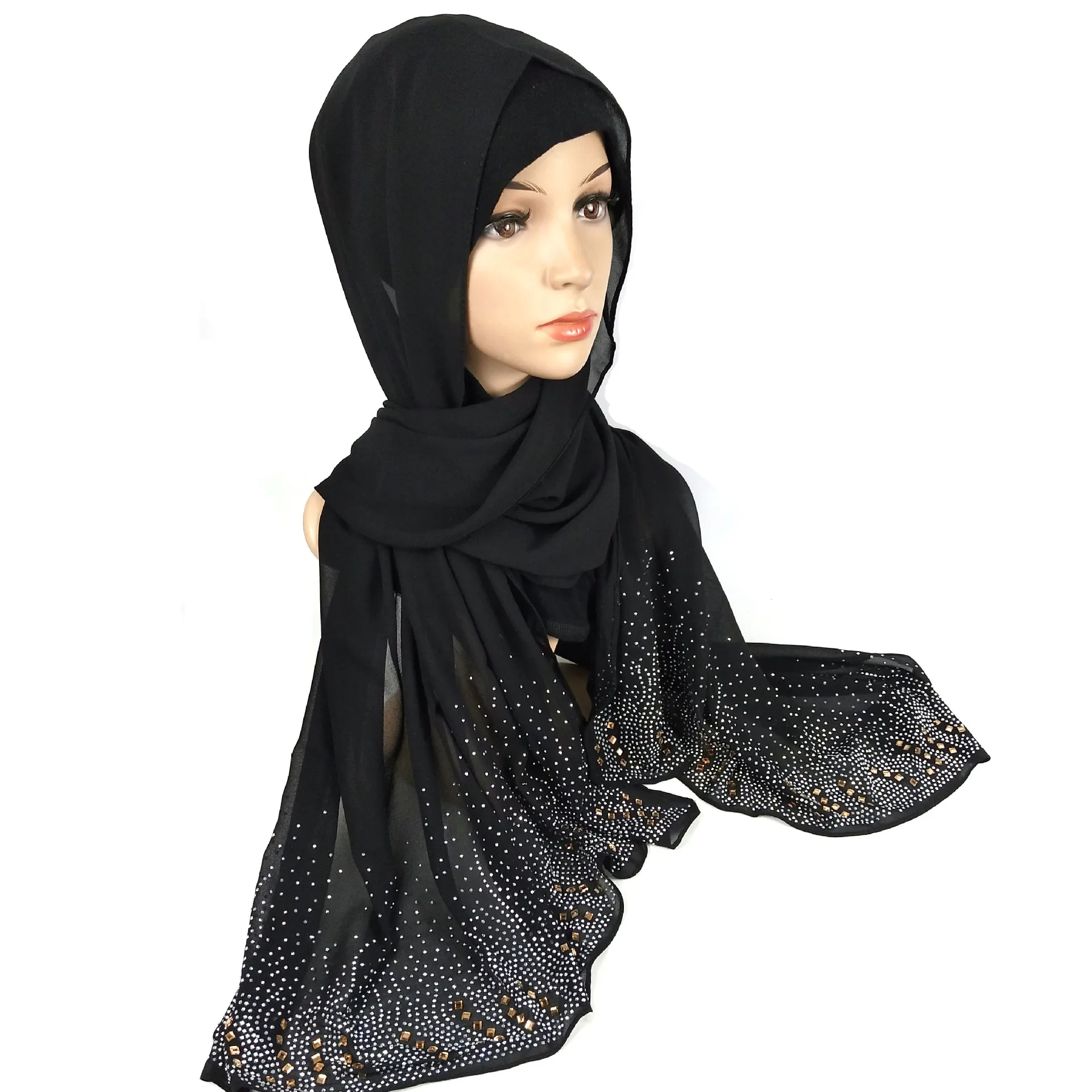 2020 Muslim Strass Hijab Schal Chiffon Diamant Schals Kopftuch ...