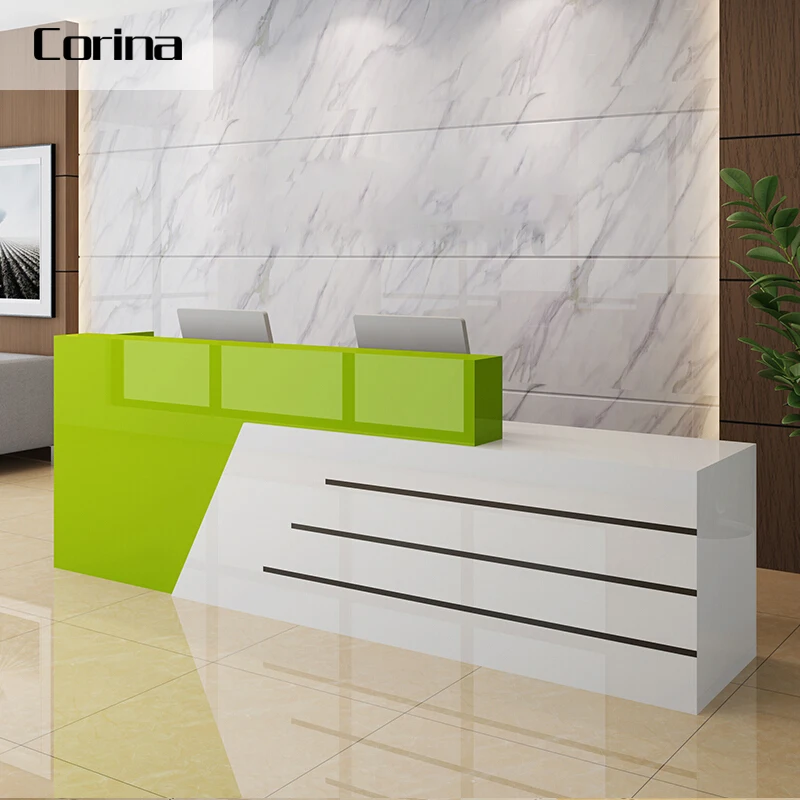 Custom Made Green Color Reception Desk Modern Design Mdf Lacquer New ...