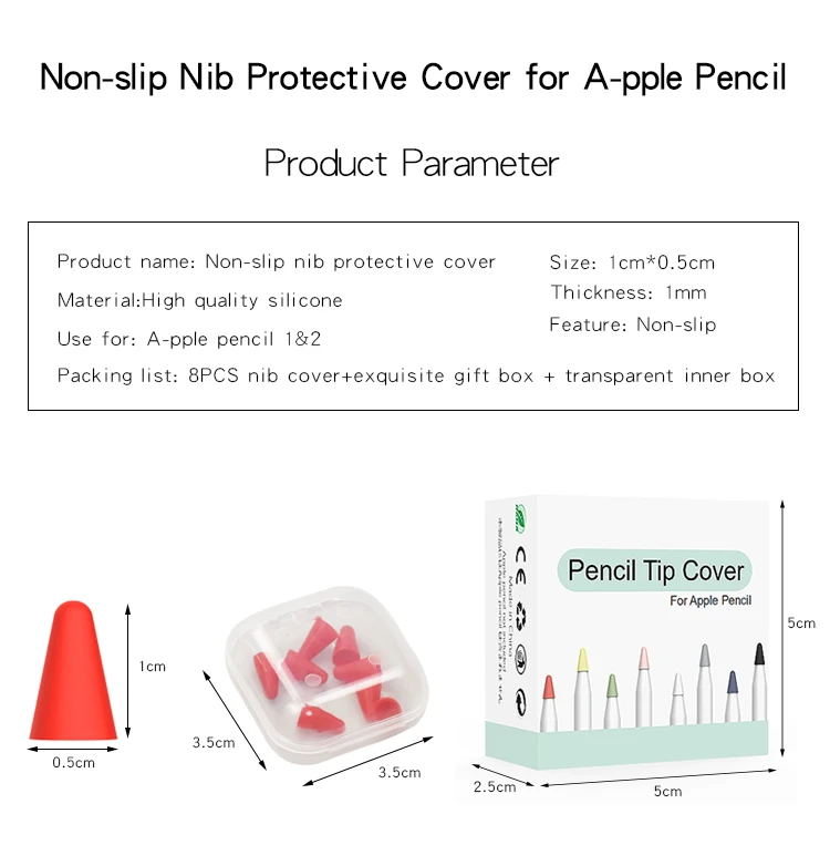 For Apple Pencil 1&2 Tip Cover,8pcs Pack Silicone Pencil Nip Cover For ...