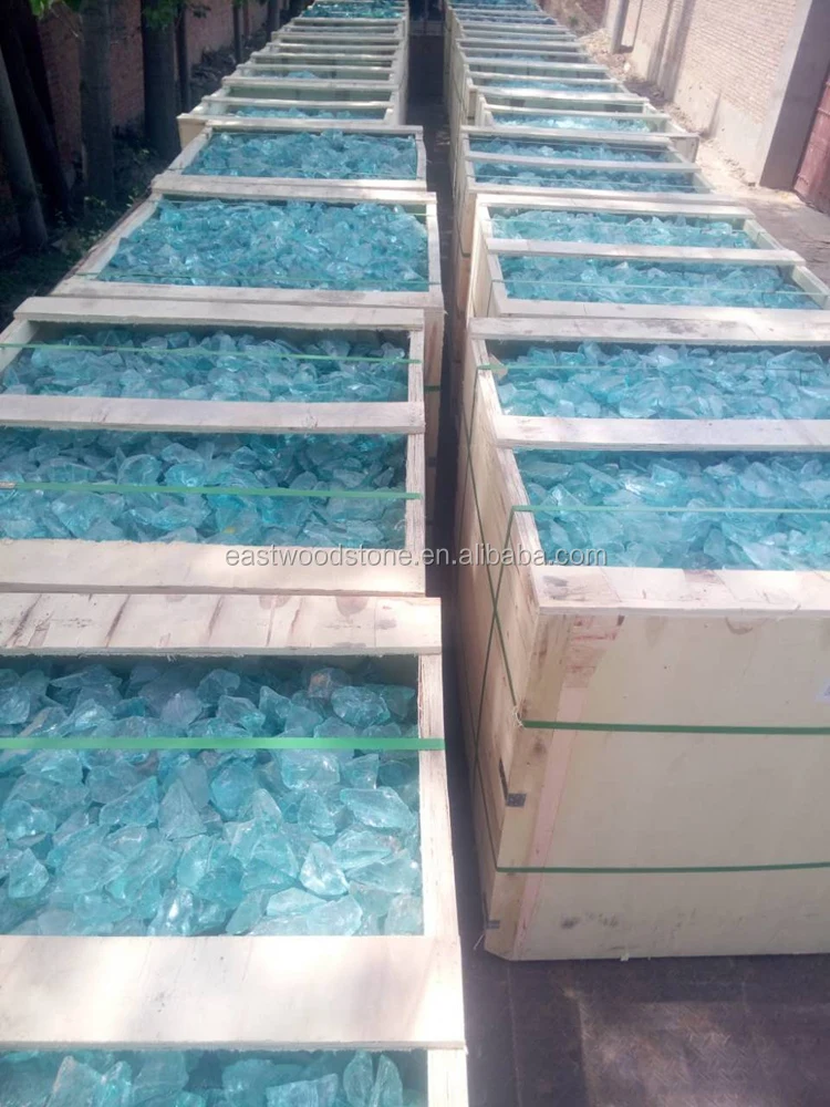 Aqua Sky Blue Colored Tumbled Slag Glass Crushed Rocks For Decorative ...