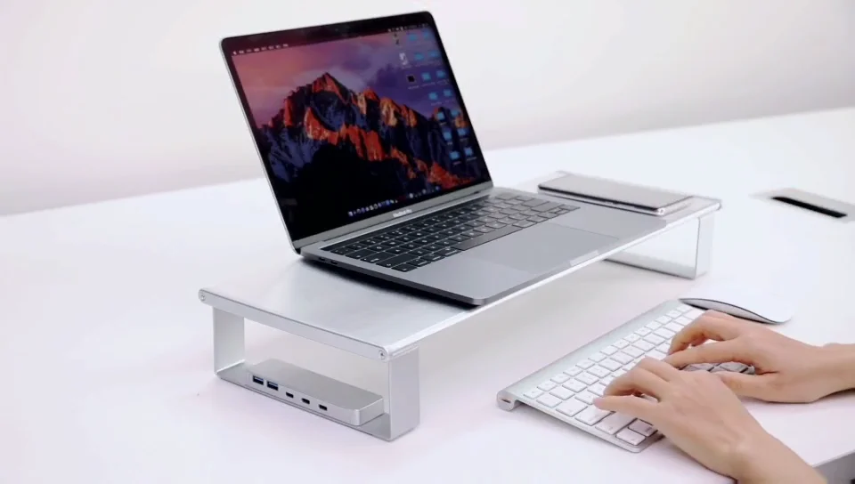 Aluminum Desk Monitor Stand With Usb3.0 Usb Hub Wireless Charging Stand ...