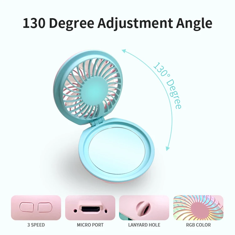 Mini USB Mirror Makeup Fan - Portable & Foldable Design