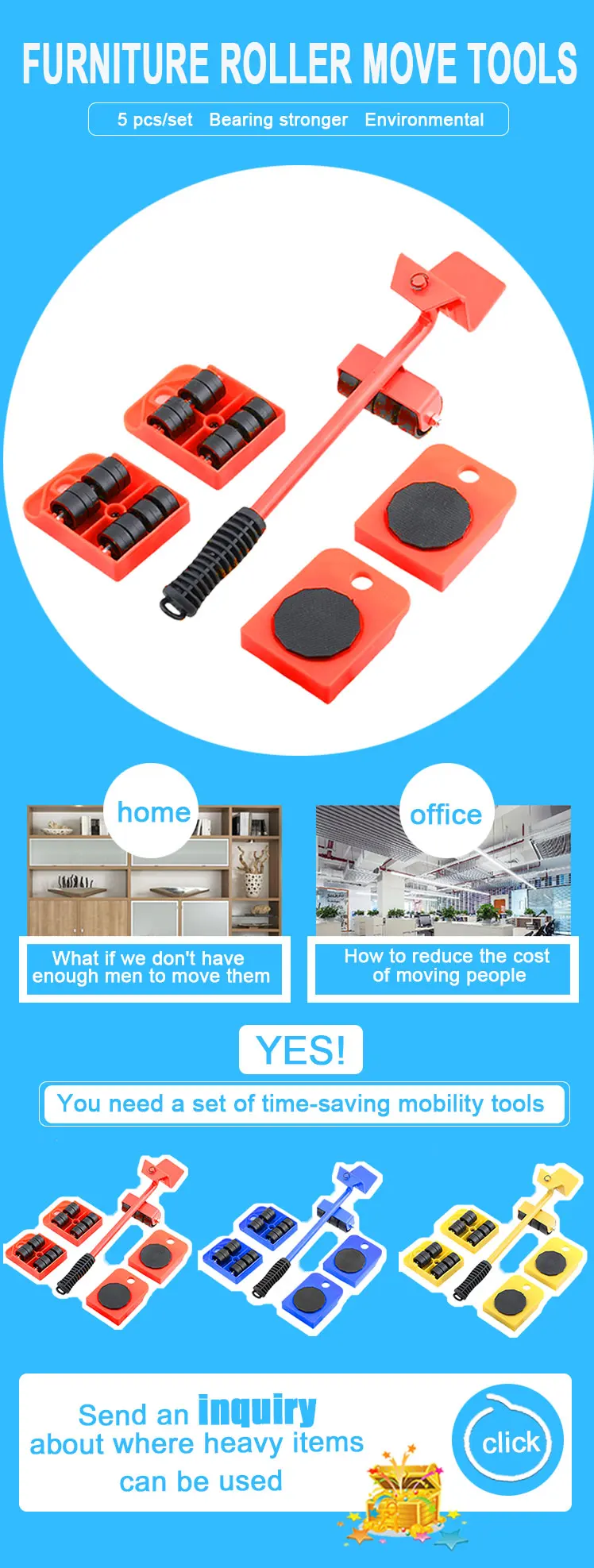 Furniture Lifter With 4 Pack 3.9"x3.15" Furniture Slider,Mover ...