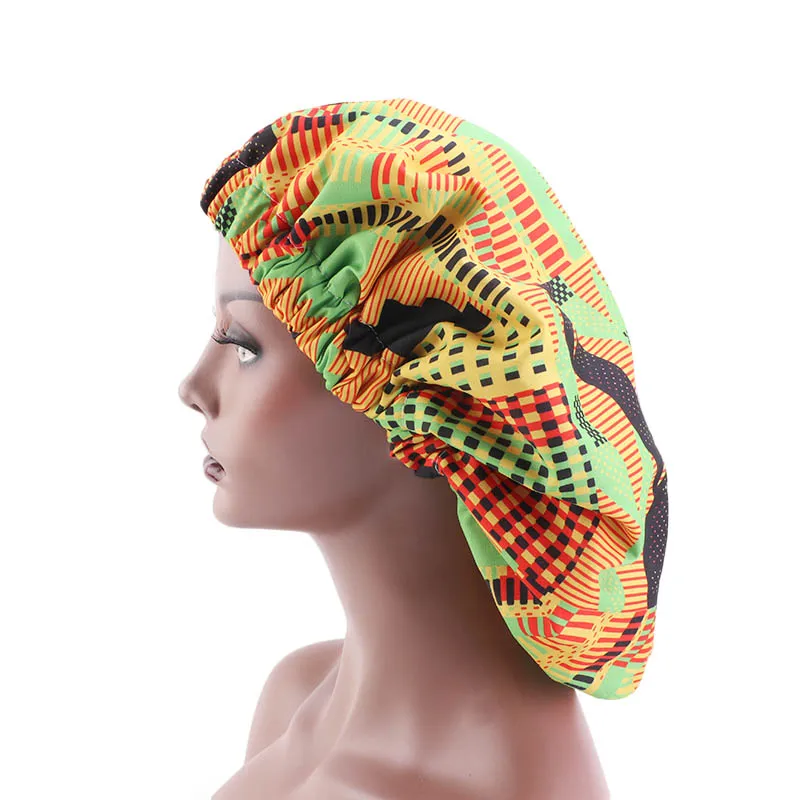 African Pattern Print Bonnet Double Layer Satin Bonnet Colorful Bonnets ...