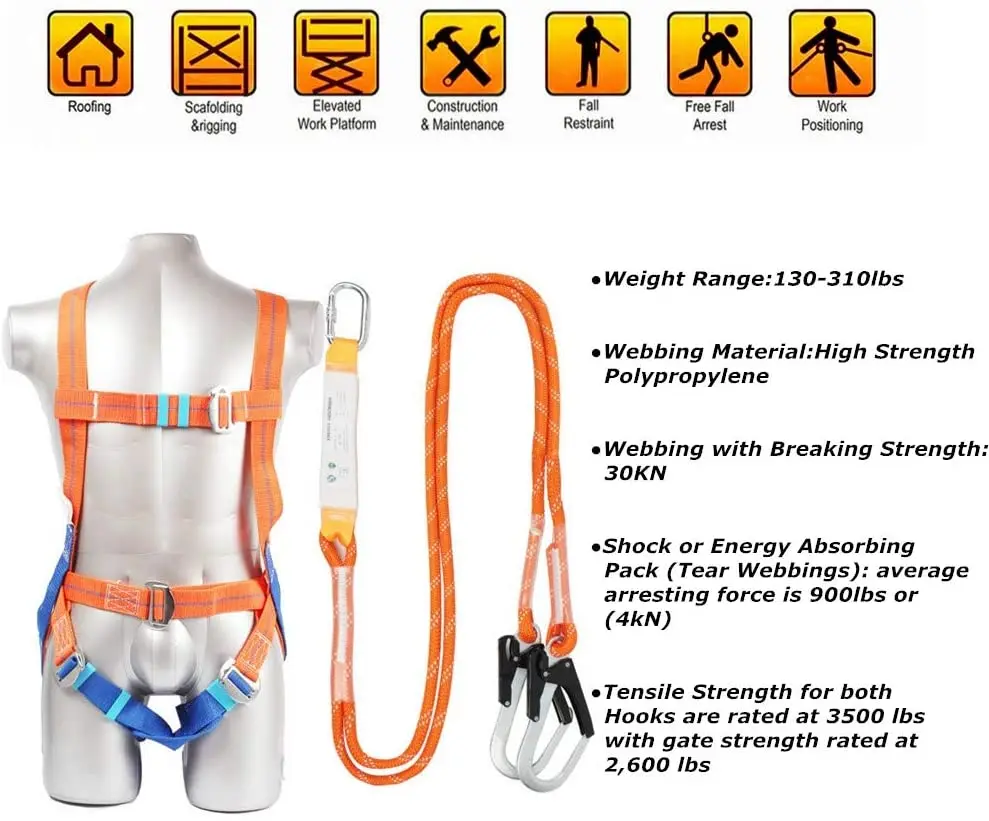 Full Body Safety Harness Tool Fall Protection With 5d-rings And Waist ...