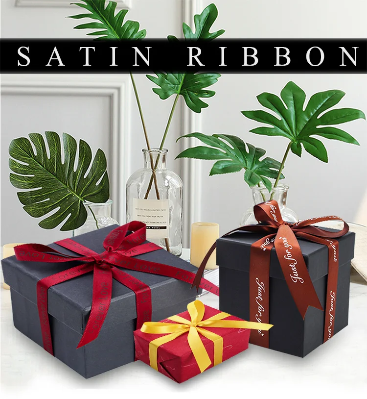 Custom Gold Metallic Foil Logo Printed Satin Ribbon