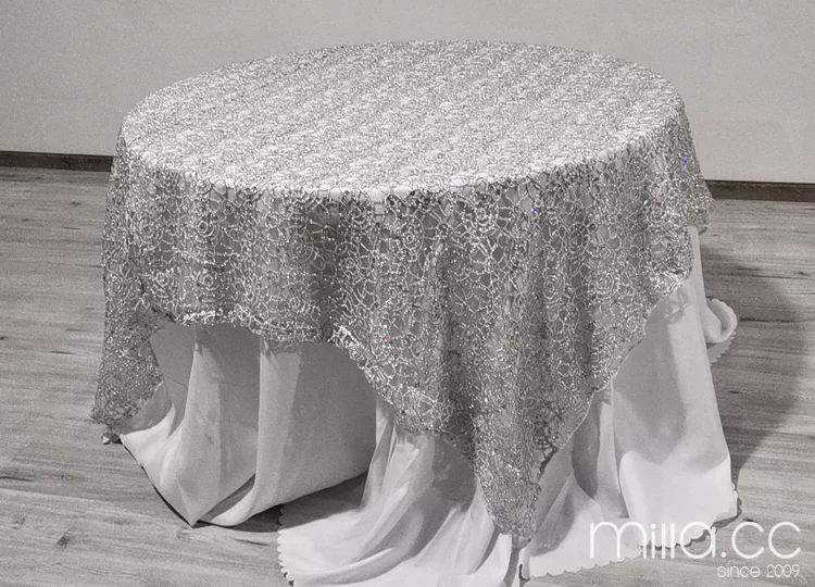 Silver Sparkle Studded Chemical Sequin Lace Tablecloth