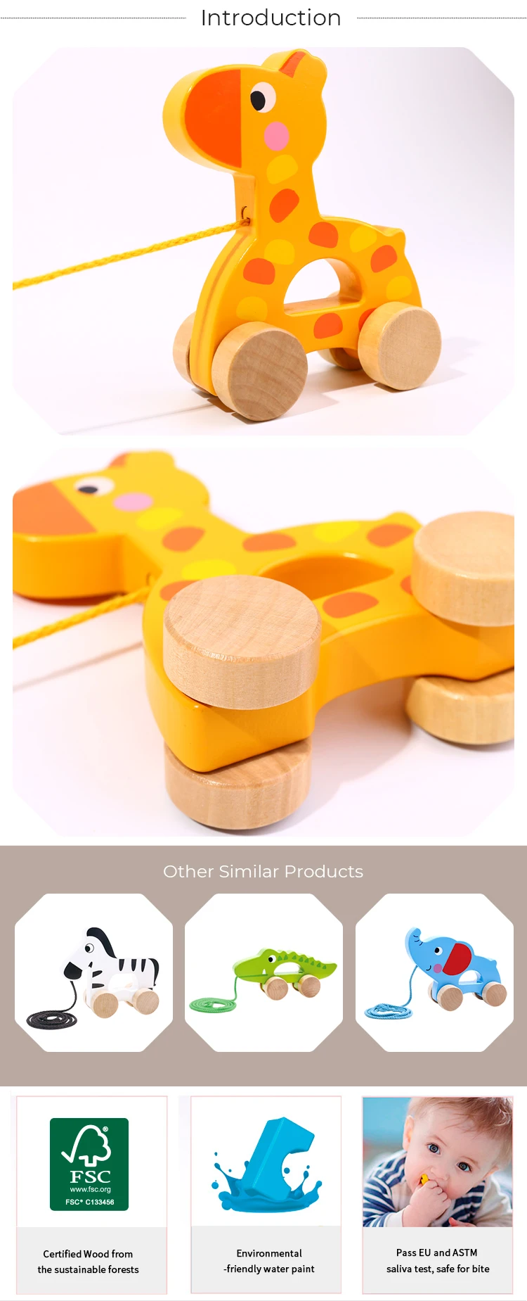 Zoo Animals Pull String Wooden Toy Pull Along Giraffe - Buy Wooden Toys ...