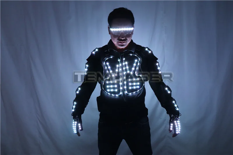 Full Color Led Luminous Armor Light Up Jacket Glowing Costumes Suit Bar ...