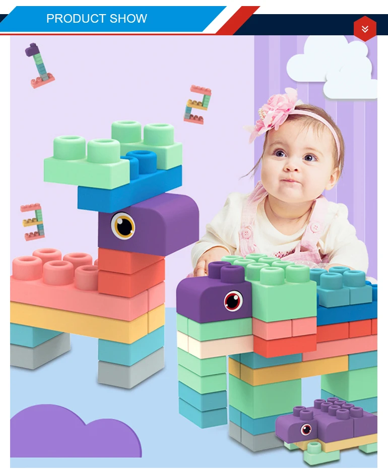 50pcs Silicone Soft Rubber Building Blocks Toys Big Soft Playing Blocks ...