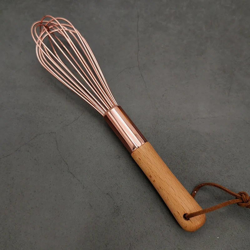 Ins Style Rose Gold Egg Whisk Wood Handle Cake Baking Tool 8 & 10 Inch ...