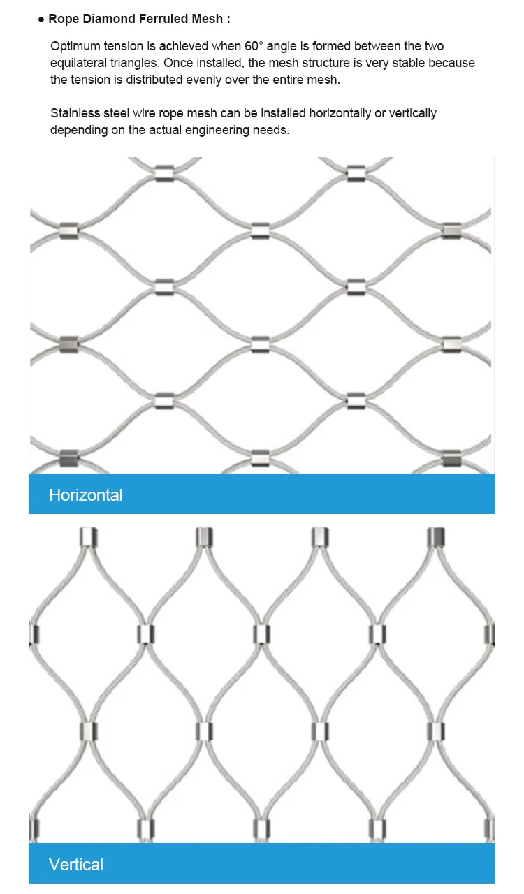 30x30 60x60 Mesh Stainless Steel Wire Rope Ferrule Fence Mesh - Buy ...