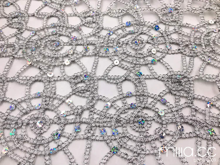 Silver Sparkle Studded Chemical Sequin Lace Tablecloth