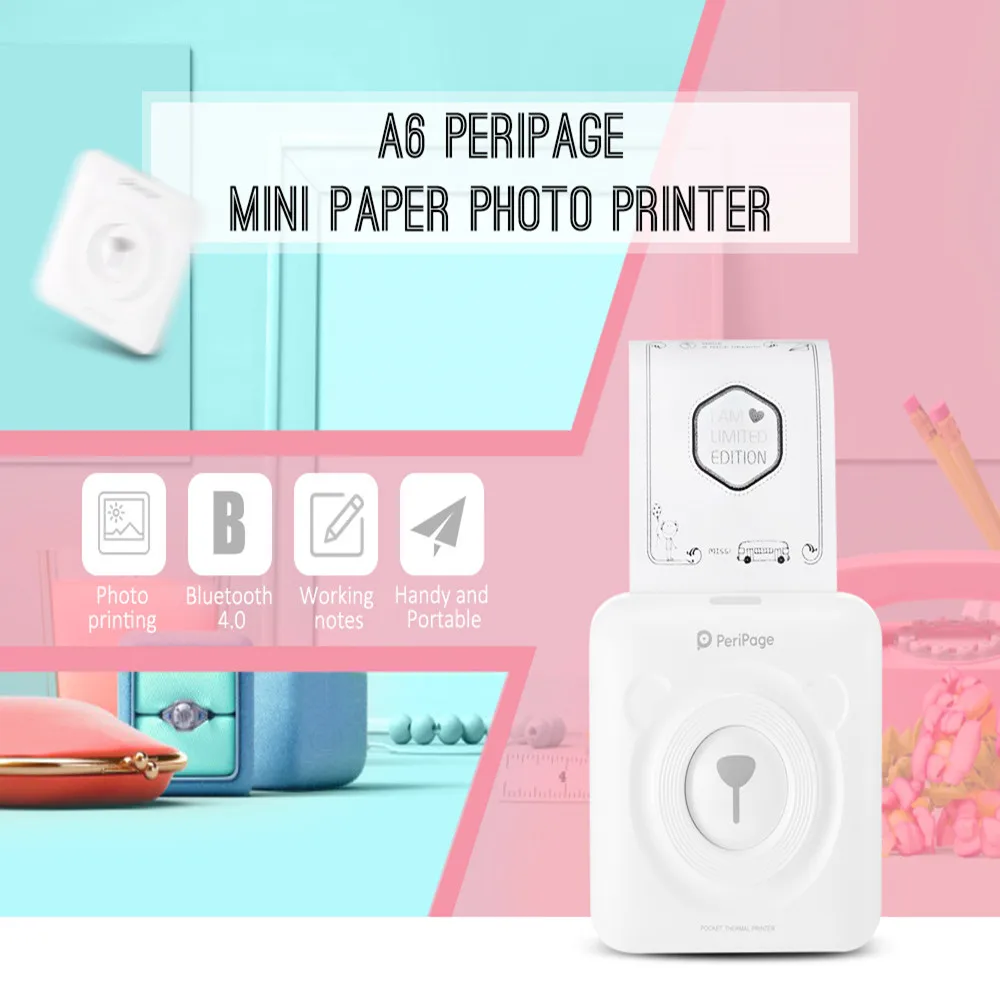 Pink Color Peripage A6 Mini Printer - Instant Photo Printing