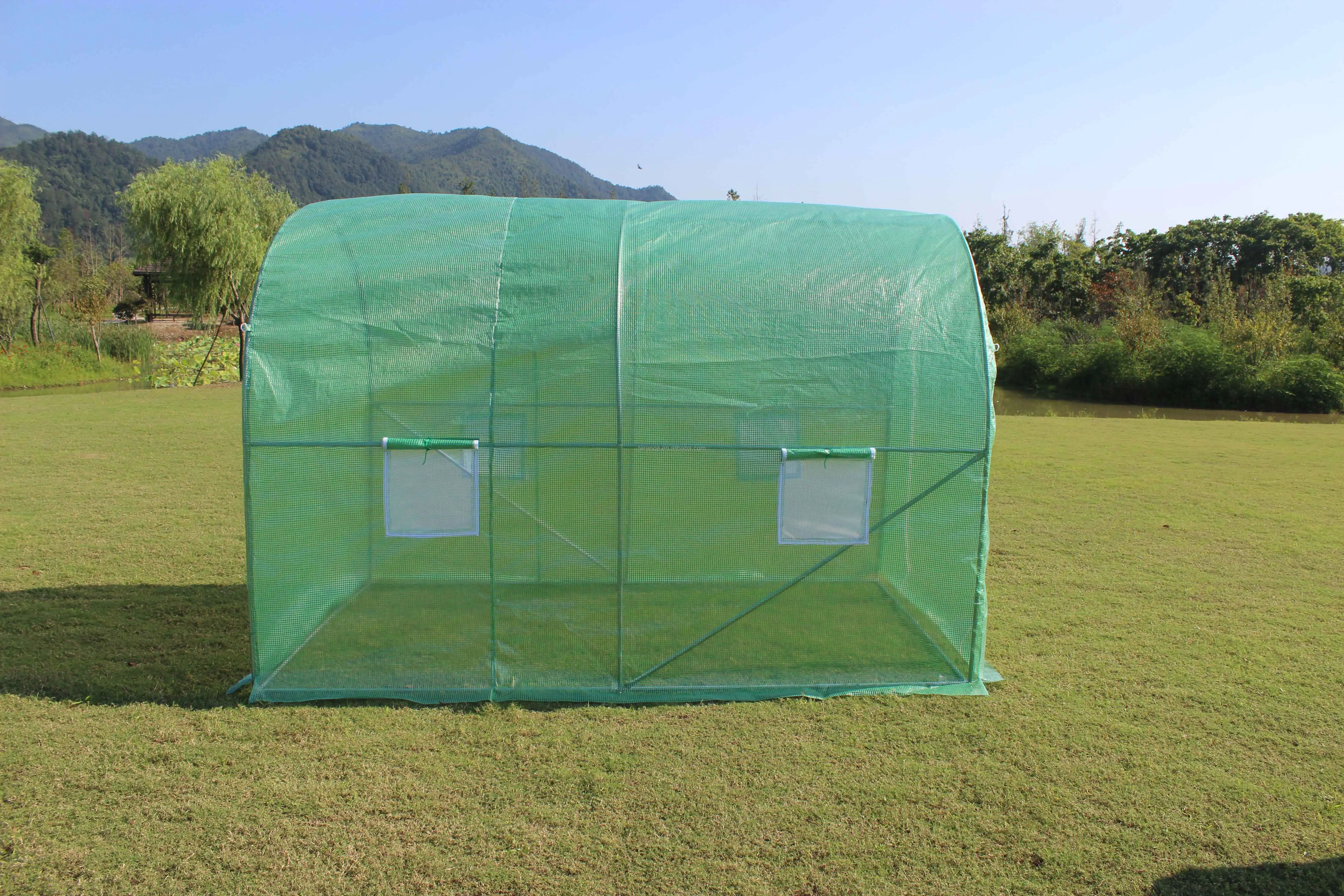 TLSP101 Green PE Mesh Fabric 140g/m2 Steel Tube Garden Polytunnel ...