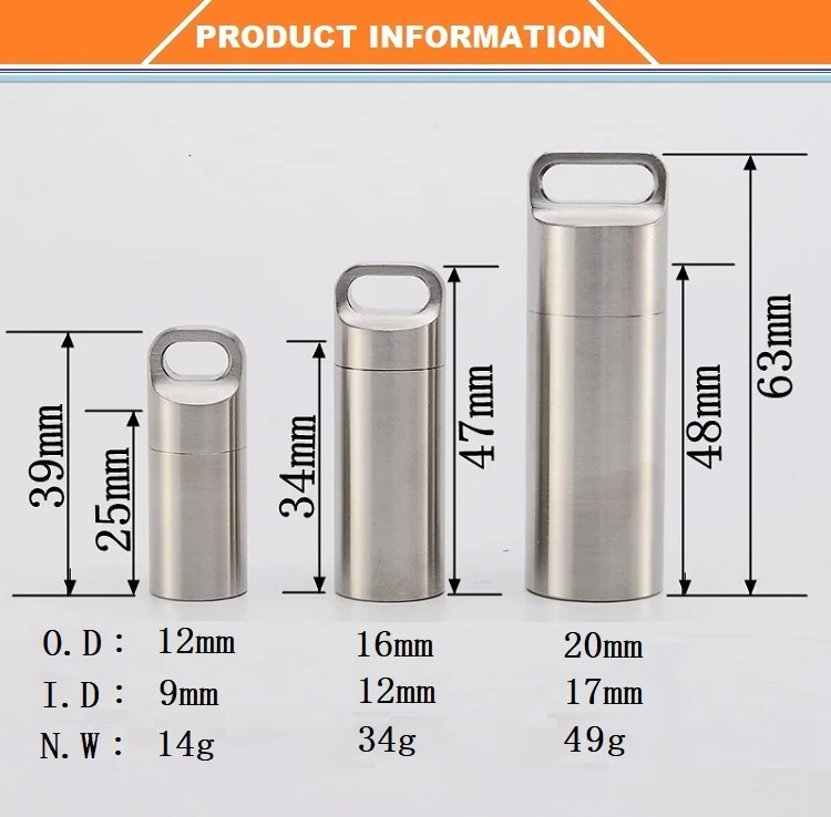 Edc Waterproof 304 Stainless Steel Capsule Storage Container Tank ...