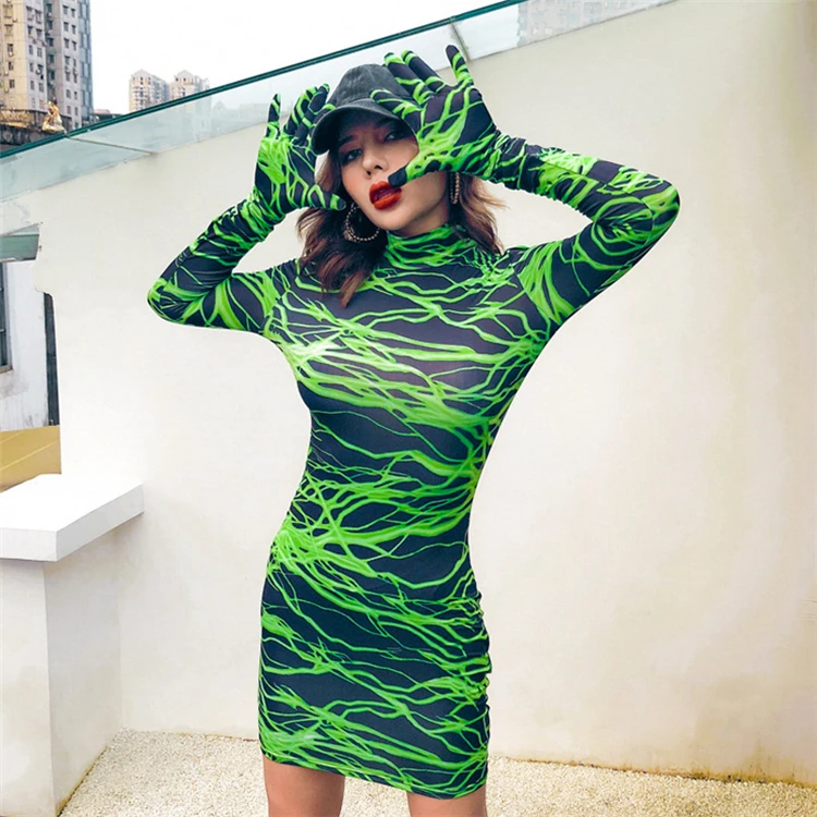 A91240 Sexy Casual Bodycon Club Mini Dress Fashion Lady Green Color
