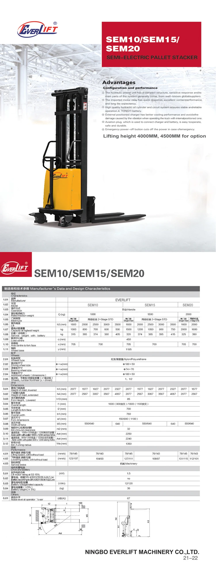 Semi Electric Stacker - 1000kg, 1500kg, 2000kg Capacity