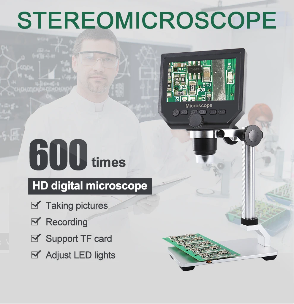 New Portable 600x 3.6mp Digital Microscope 4.3" Lcd Electronic Hd Video ...