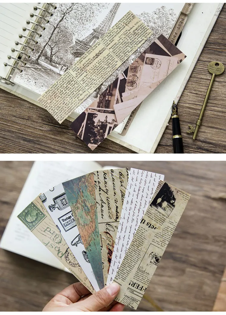 30pcs/box Vintage Retro Style Clock Newspaper Map Bookmarks For Novelty ...