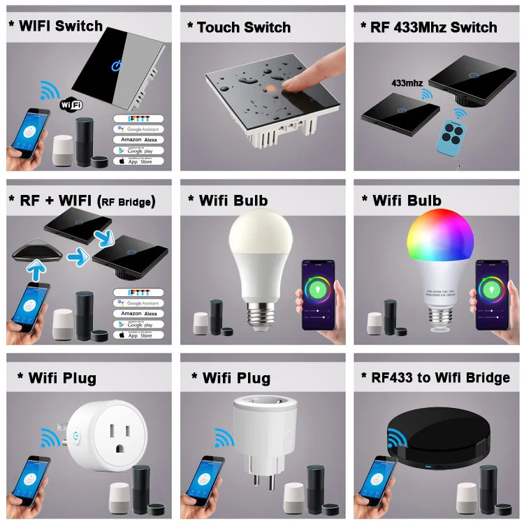 Home wireless Compatible smart wall switch with Alexa and Google ...