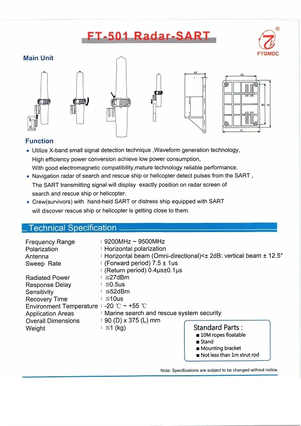 FT-501 Search and Rescue Radar Transponder - GMDSS Radar SART