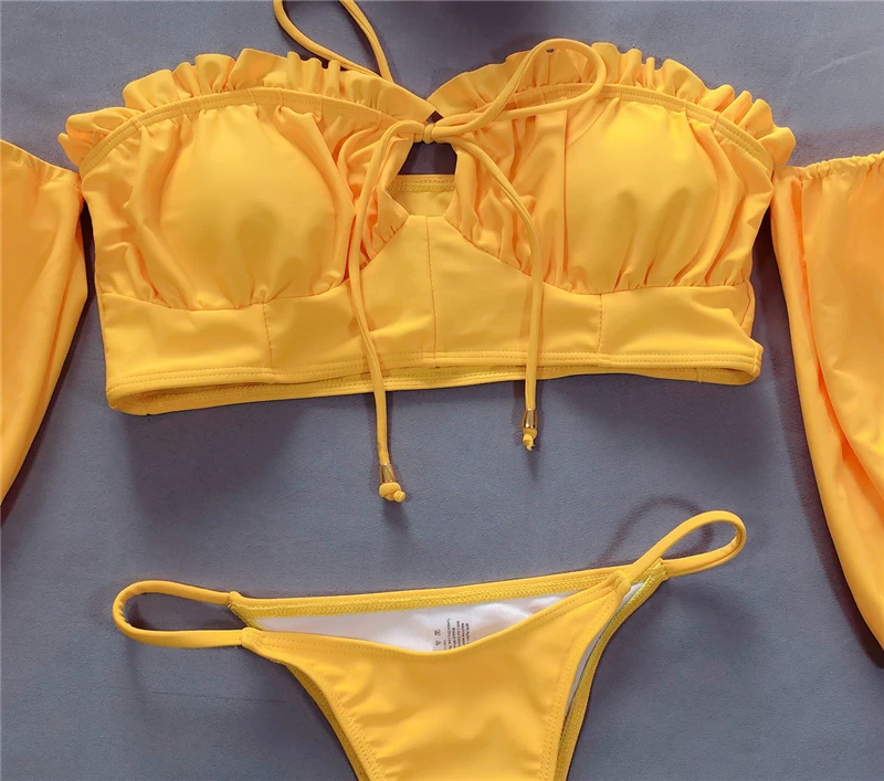 Sexy Yellow Bikini 2020 Off Shoulder Swimsuit Female Ruffles Swimwear ...