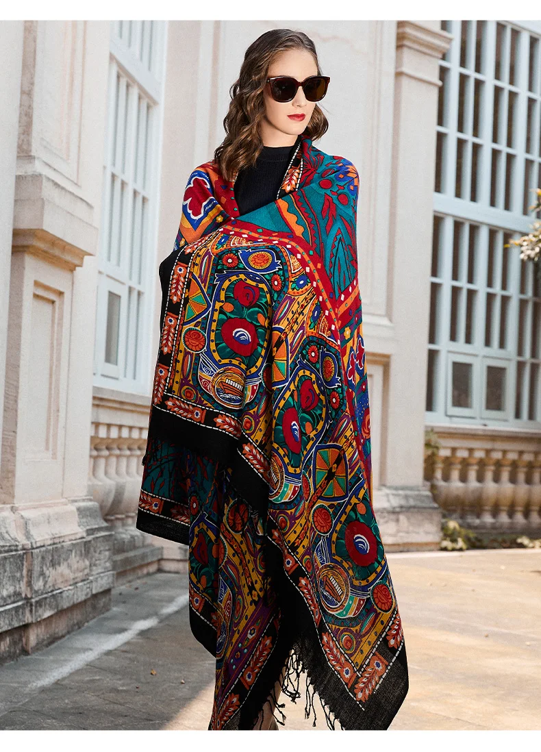 Customize Wool Cashmere Ponchofle Shawl Pakistan Wool Kashmir Pashmina ...