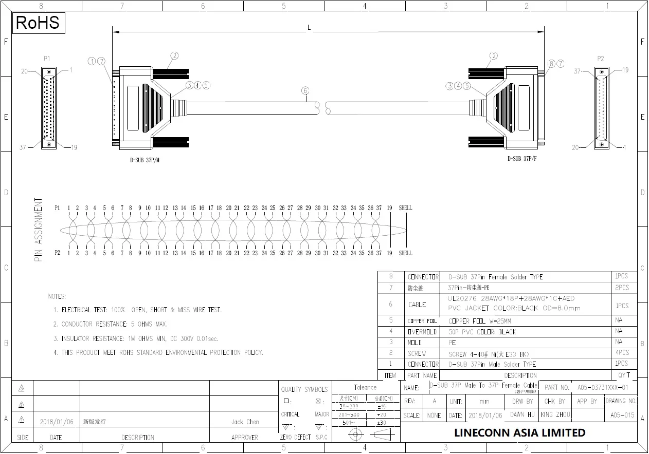 D-sub 37Pin Male to Female Cable Db 37pin Cable 1M for Scanner/ Modem ...