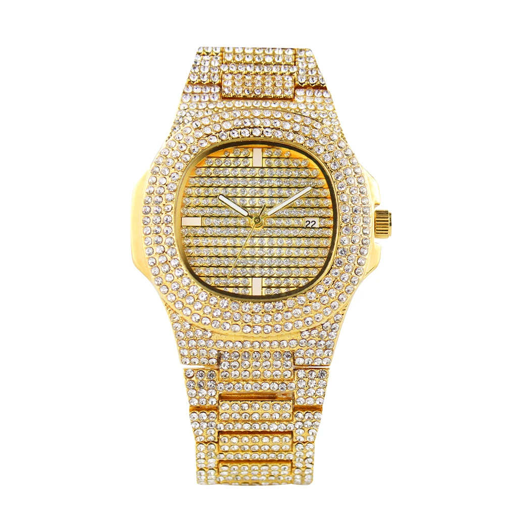 High End Gold Watches In Dubai Custom Logo Waterproof Quartz Bling ...