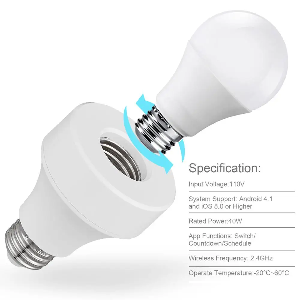 Wifi Wireless Smart Light Holder Socket E27 E26 B22 Led Wifi Smart Home ...