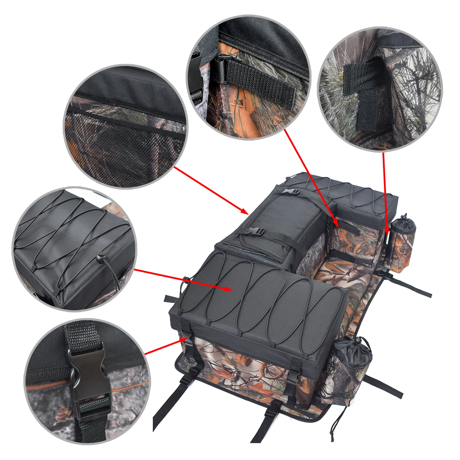 Camouflage Atv Rear Cargo Storage Bag With Padded Foam Seat And Bottle ...