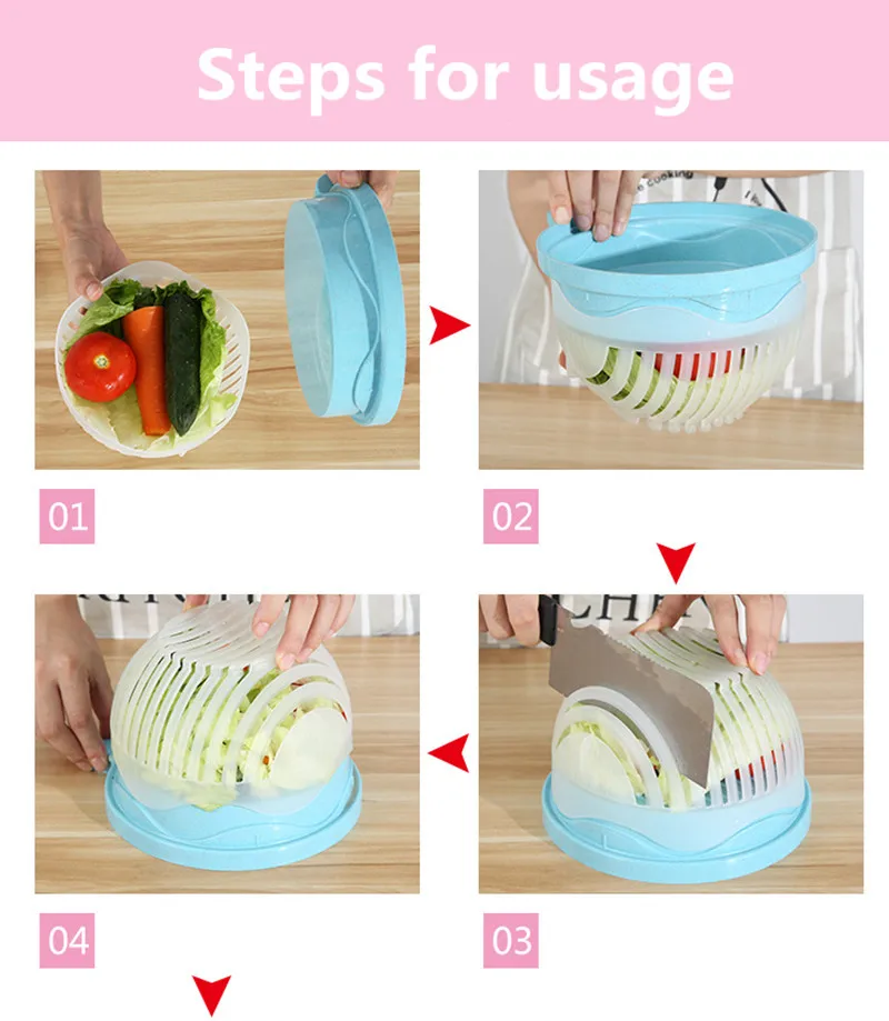 Kitchen Salads Tool Cutter Basket Salad Cutting Bowl Carrot Maker Fruit ...